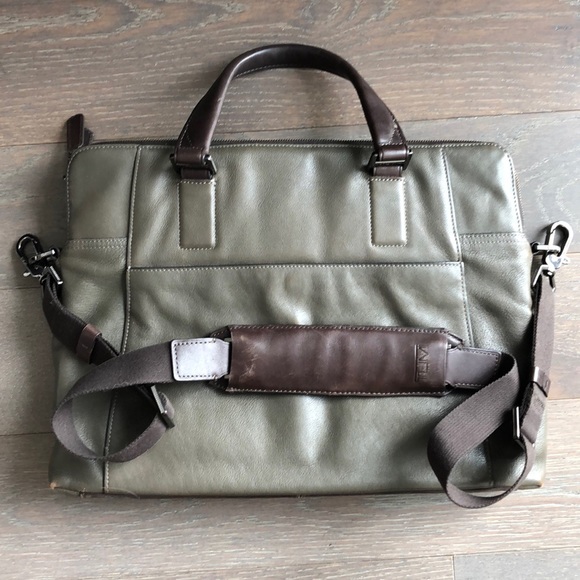 Tumi | Bags | Tumi Green And Brown Leather Laptop Bag | Poshmark